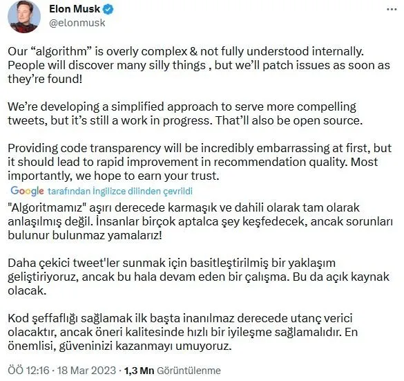 Sabahın ısrarlı Haberleri Ses Getirdi Elon Musktan Algoritma